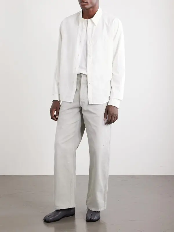 MAISON MARGIELA Wide-leg Paint-splattered Cotton-canvas Trousers