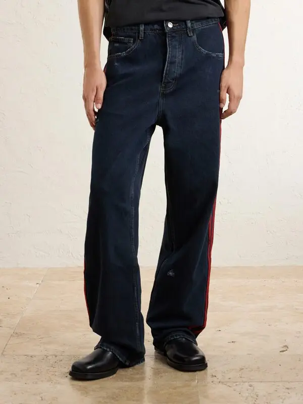 NAHMIAS Destroyed Wide-leg Striped Jeans