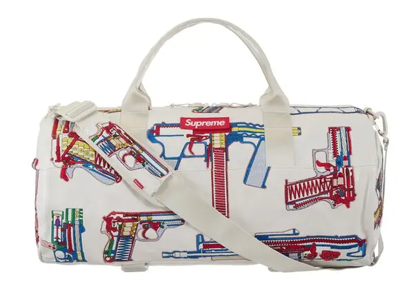 Supreme Guns Embroidered Leather Duffle Bag - White