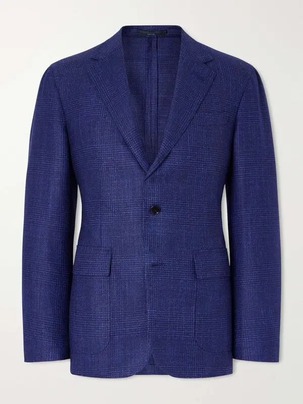 Dunhill Checked Wool, Silk And Cashmere-blend Blazer - Blue
