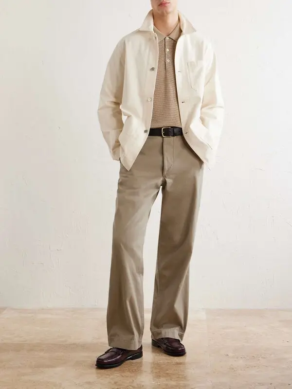 DRAKE'S Wide-leg Cotton-twill Chinos
