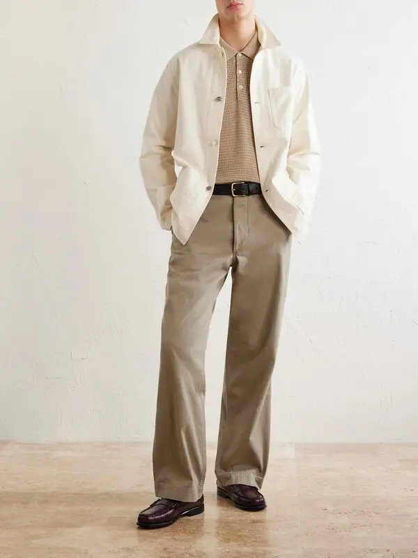 DRAKE'S Wide-leg Cotton-twill Chinos