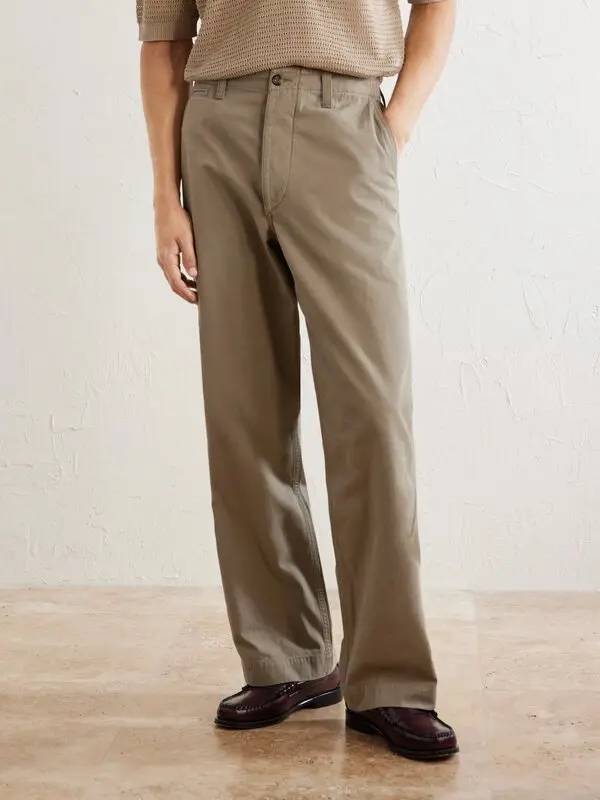 DRAKE'S Wide-leg Cotton-twill Chinos