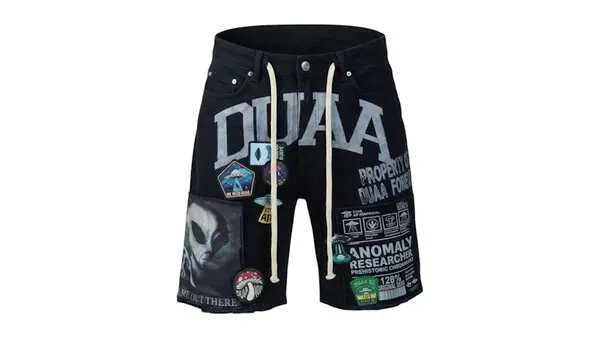 DUAA Ufo Patched Denim Shorts