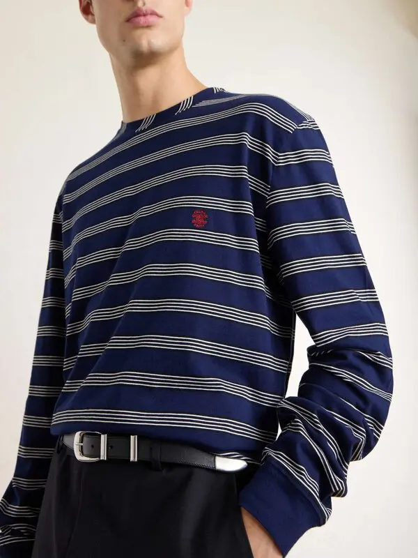 Celine Triomphe-embroidered Striped Cotton-jersey T-shirt