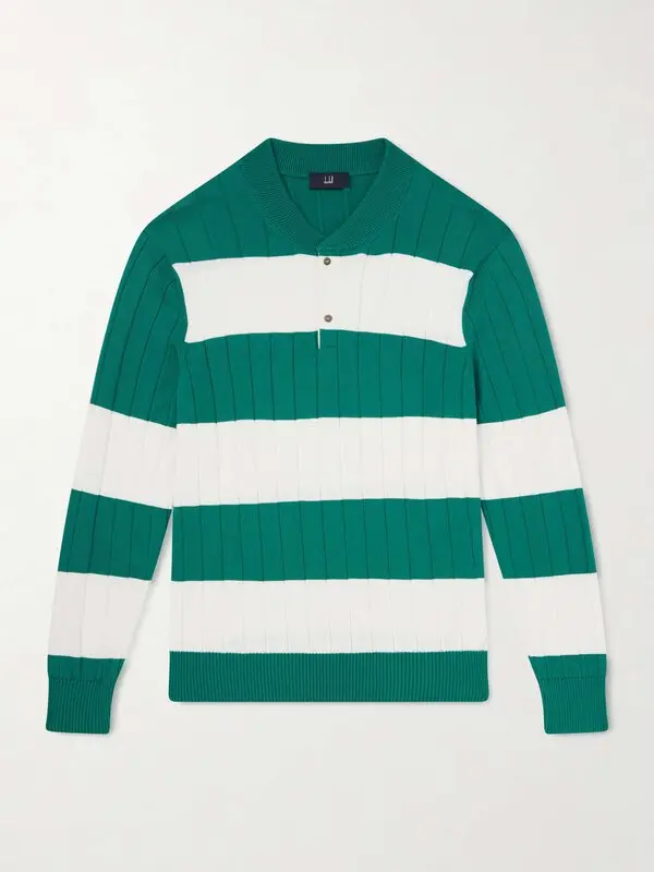 Dunhill Striped Cashmere And Silk-blend Polo Shirt