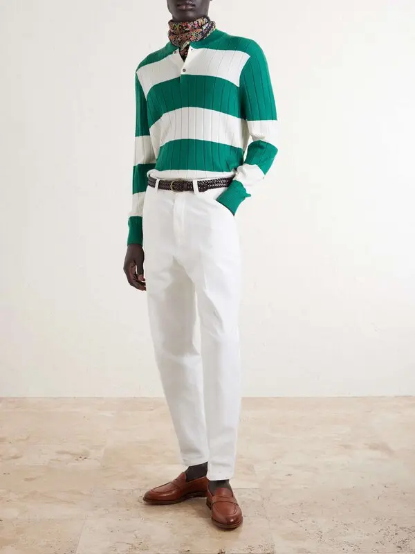 Dunhill Striped Cashmere And Silk-blend Polo Shirt