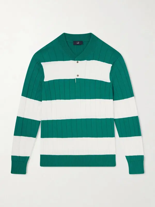 Dunhill Striped Cashmere And Silk-blend Polo Shirt