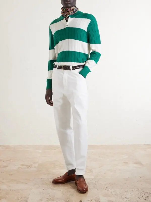 Dunhill Striped Cashmere And Silk-blend Polo Shirt