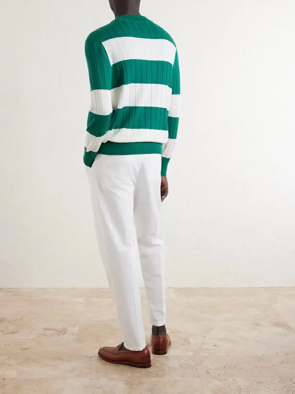 Dunhill Striped Cashmere And Silk-blend Polo Shirt