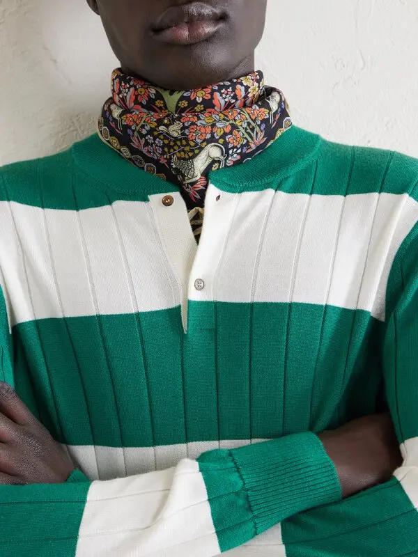 Dunhill Striped Cashmere And Silk-blend Polo Shirt