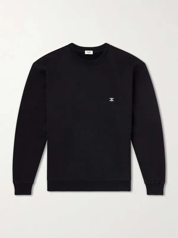 Celine Triomphe-embroidered Cotton-jersey Sweatshirt - Black
