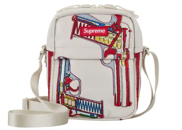 Supreme Guns Embroidered Leather Shoulder Bag - White
