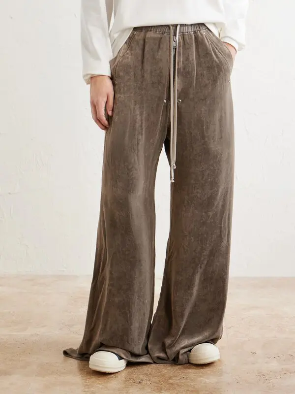 Rick Owens Bela Wide-leg Drawstring Velour Trousers