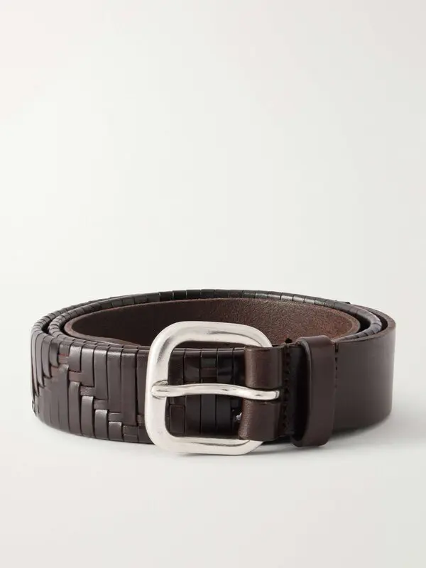 Anderson's 3cm Woven Leather Belt - Brown