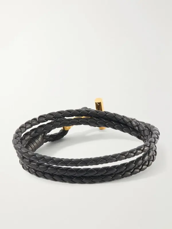 TOM FORD Braided Leather And Gold-plated Wrap Bracelet - Brown