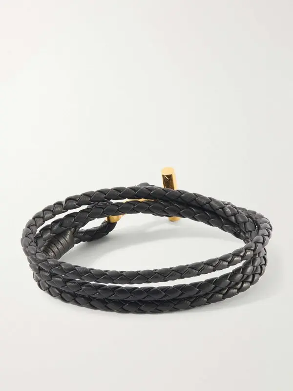 TOM FORD Braided Leather And Gold-plated Wrap Bracelet