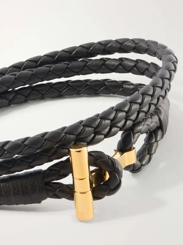 TOM FORD Braided Leather And Gold-plated Wrap Bracelet