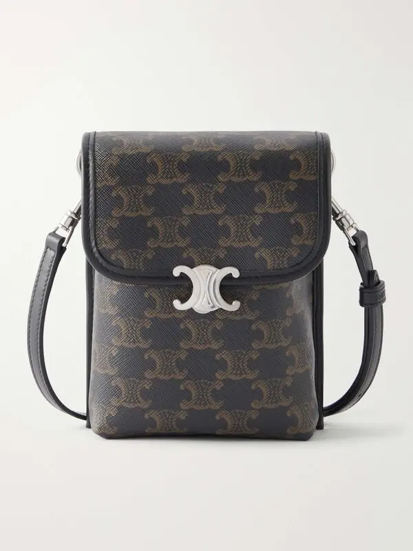 Celine Leather-trimmed Triomphe-printed Canvas Pouch - Black