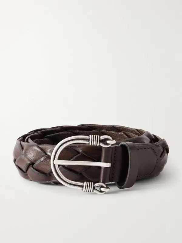 Anderson's 3cm Woven Leather Belt - Brown