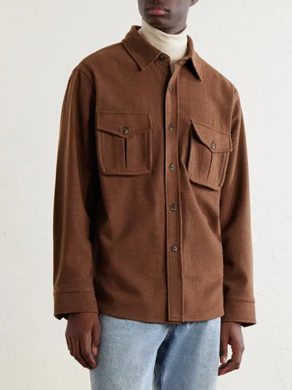 Caruso Houndstooth Brushed Wool Overshirt