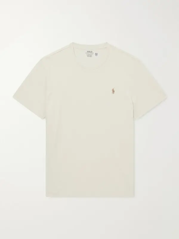 Polo Ralph Lauren Logo-embroidered Cotton-jersey T-shirt - Neutrals