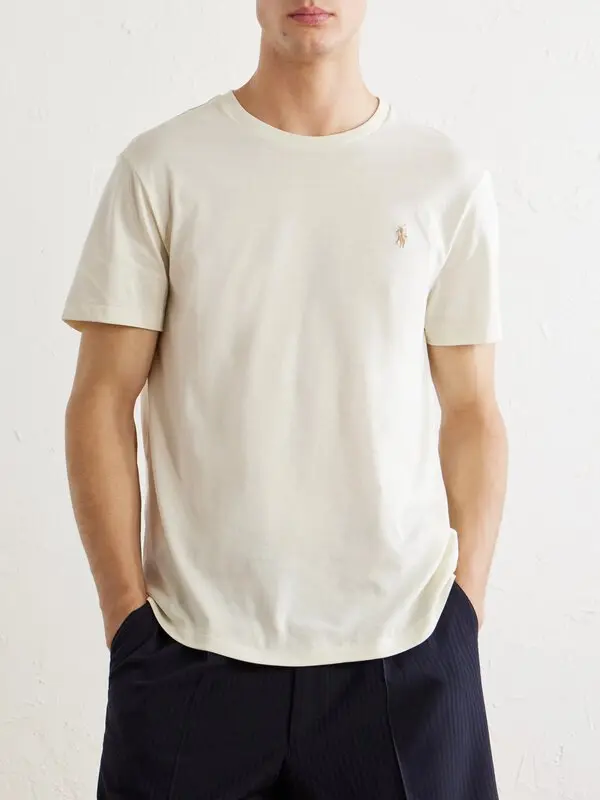 Polo Ralph Lauren Logo-embroidered Cotton-jersey T-shirt - Neutrals