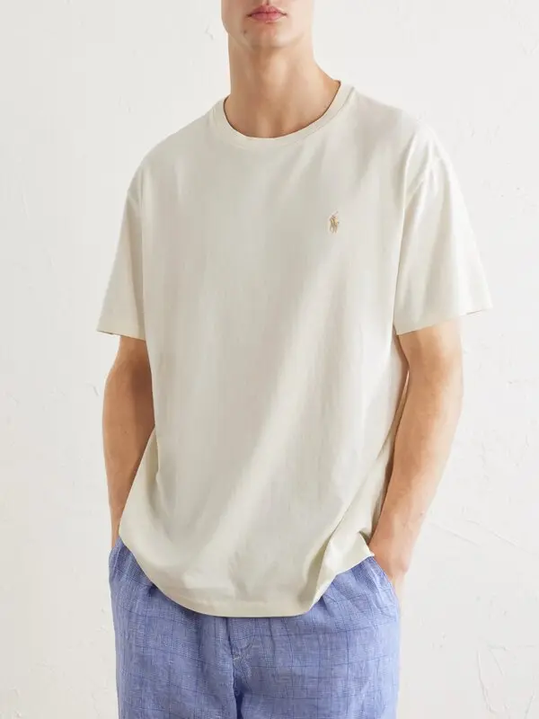 Polo Ralph Lauren Logo-embroidered Cotton-jersey T-shirt - Neutrals