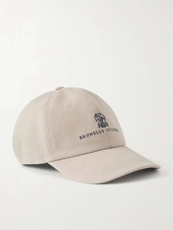 Brunello Cucinelli Logo-embroidered Leather-trimmed Cotton-twill Baseball Cap