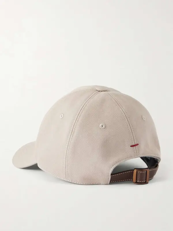 Brunello Cucinelli Logo-embroidered Leather-trimmed Cotton-twill Baseball Cap