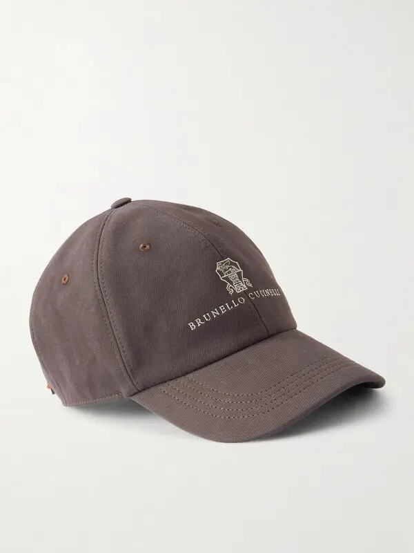 Brunello Cucinelli Baseball Cap With Logo Embroidery And Leather Trim - Brown