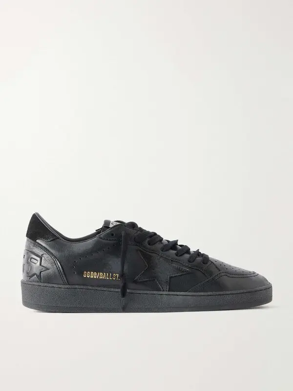 GOLDEN GOOSE Ball Star Distressed Suede-trimmed Leather Sneakers - Black