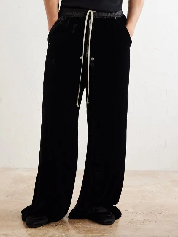 Rick Owens Bela Wide-leg Drawstring Velour Trousers - Black