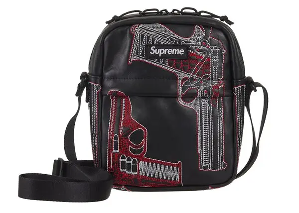 Supreme Guns Embroidered Leather Shoulder Bag