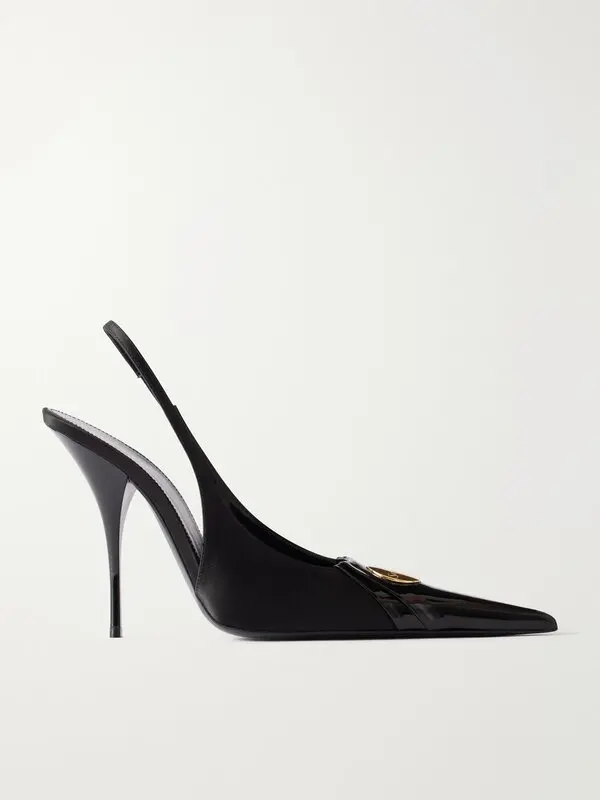 Saint Laurent Louis 110 Embellished Patent-leather Trimmed Satin Slingback Pumps - Black
