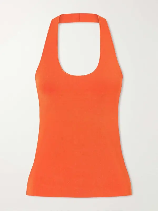 Theory Halterneck Ribbed Tank - Orange