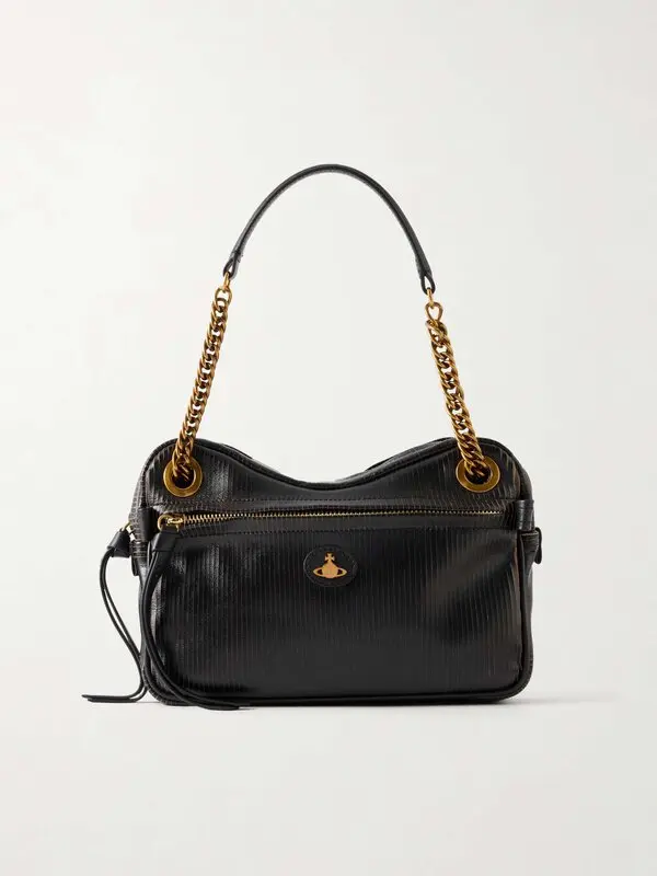 VIVIENNE WESTWOOD Dolce Medium Orb-embellished Textured-leather Shoulder Bag - Black