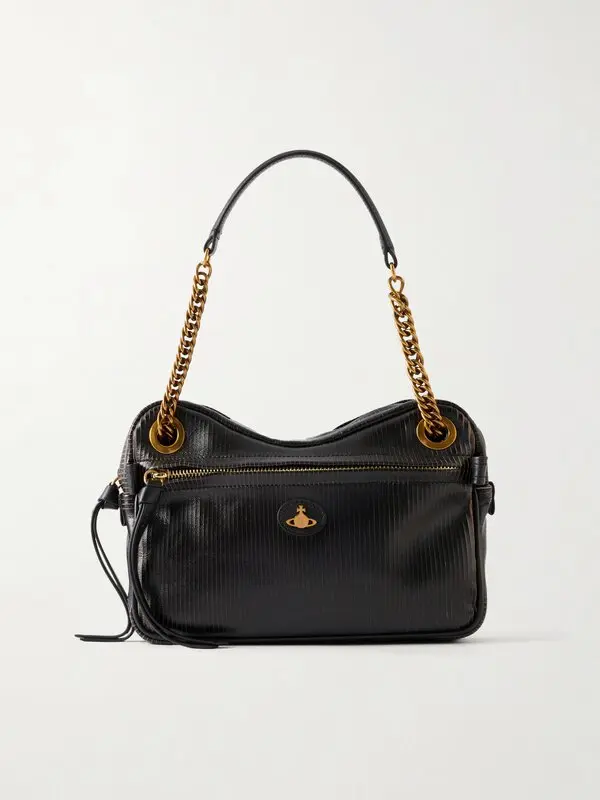 VIVIENNE WESTWOOD Dolce Medium Orb-embellished Textured Leather Shoulder Bag - Black