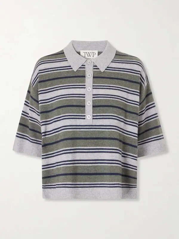 TWP Striped Cashmere Polo Sweater