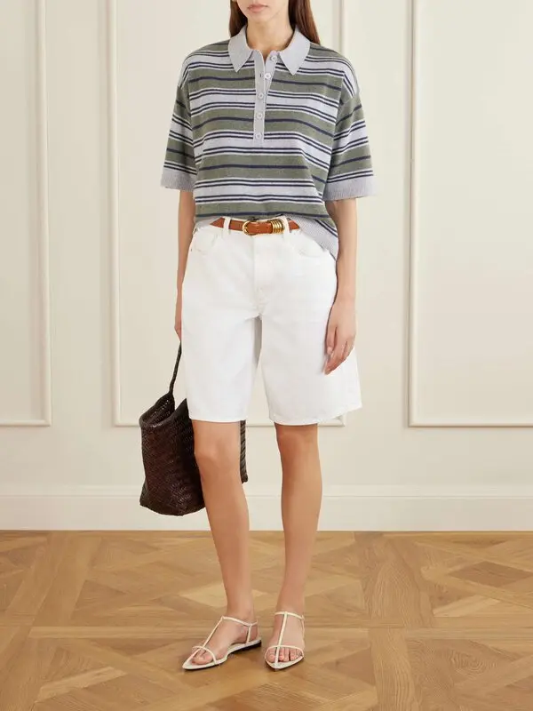 TWP Striped Cashmere Polo Sweater