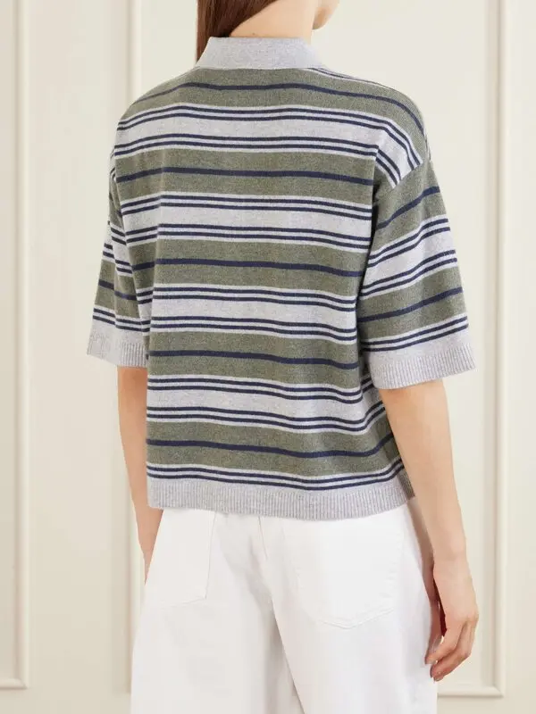 TWP Striped Cashmere Polo Sweater