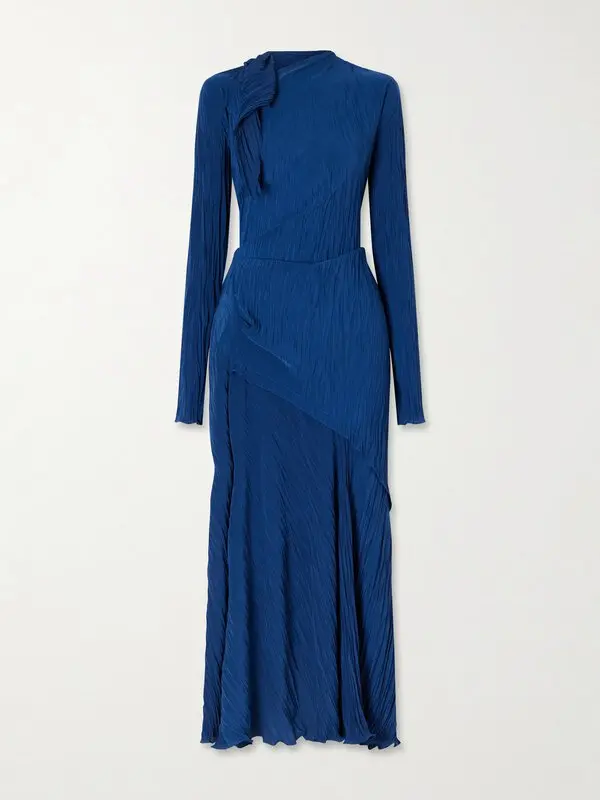 Victoria Beckham Draped Plissé-crepe Midi Dress - Blue