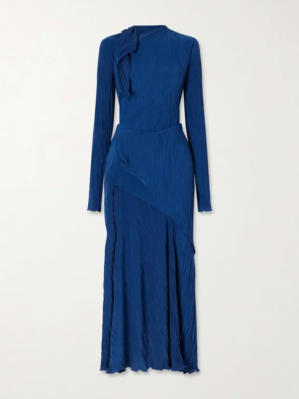 Victoria Beckham Draped Plissé-crepe Midi Dress - Navy