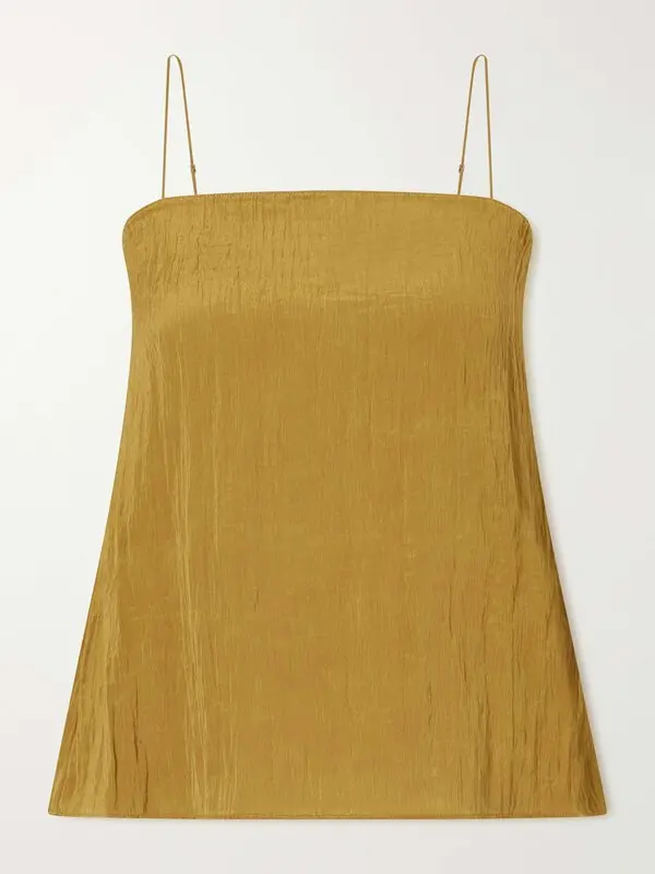 Tibi Crinkle Charmeuse Tank - Mustard