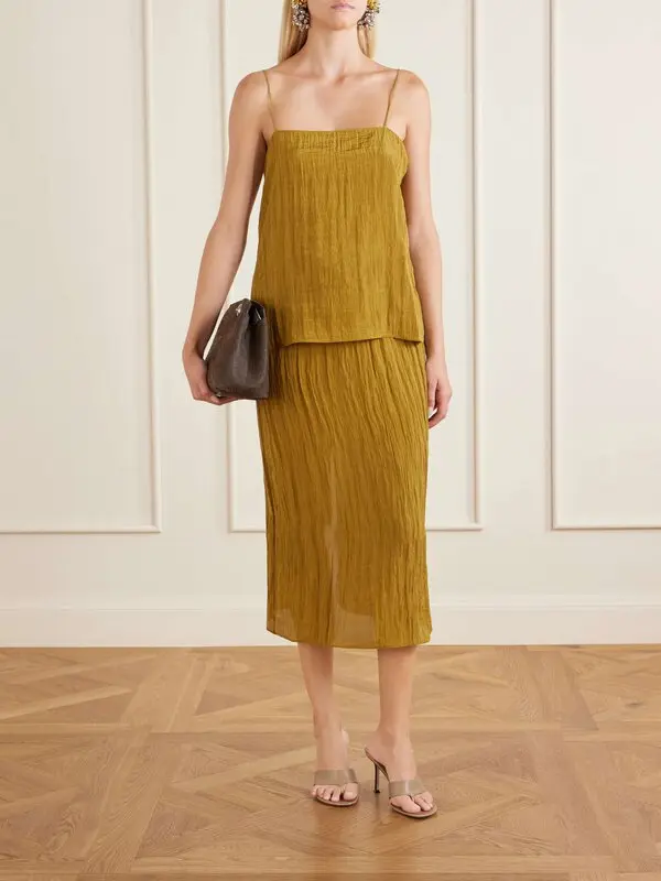 Tibi Crinkle Charmeuse Midi Skirt