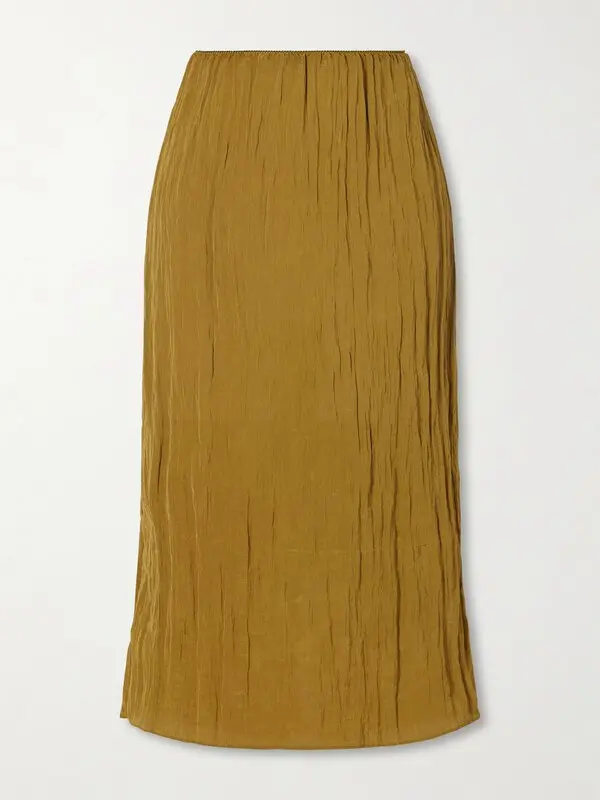 Tibi Crinkled Charmeuse Midi Skirt - Yellow