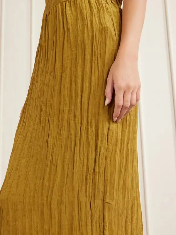 Tibi Crinkled Charmeuse Midi Skirt - Yellow