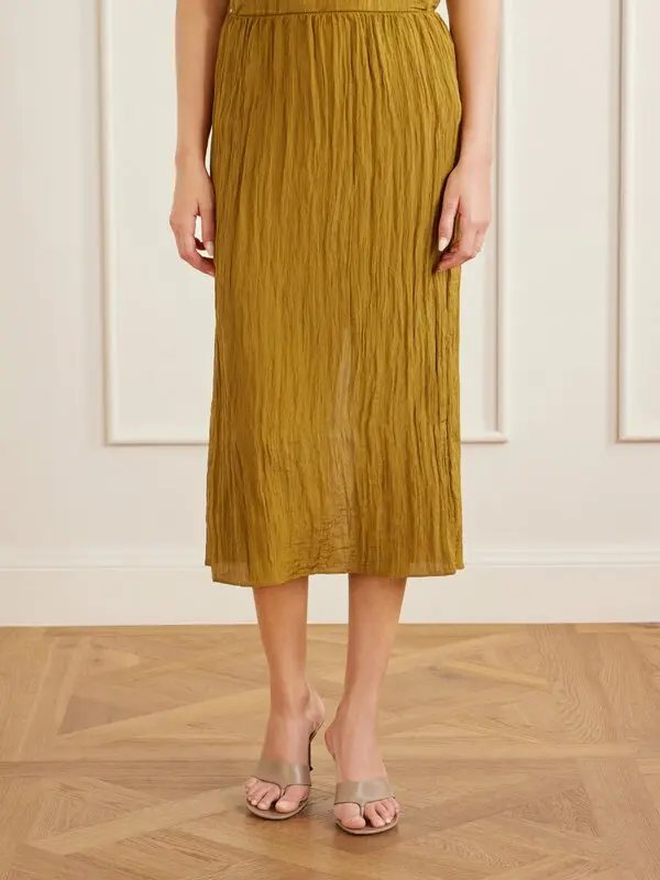 Tibi Crinkled Charmeuse Midi Skirt - Yellow