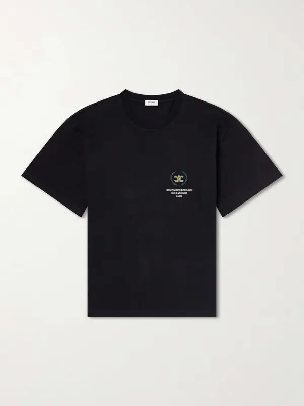 Celine Triomphe-embroidered Cotton-jersey T-shirt