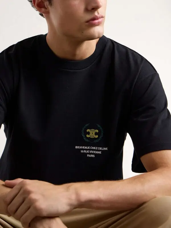 Celine Triomphe-embroidered Cotton-jersey T-shirt